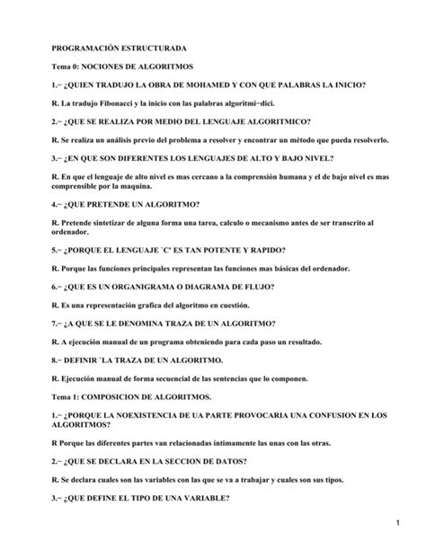 ProgramaciÓn Estructurada Tema 0 Nociones De Algoritmos