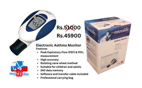 Microlife Digital Peak Flow Meter Pf 100 Asthma Monitor Meg Medius