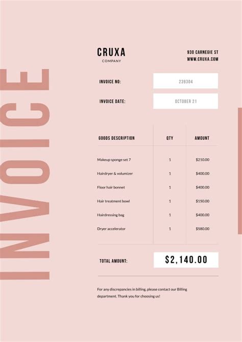 Makeup Invoice Template