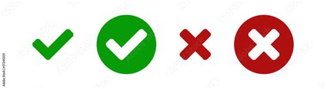 Set Of Simple Chek Marks Icon Color Tick And Cross Yes Or No Accept
