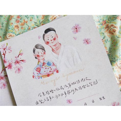 【客製化結婚書約】結婚證書似顏繪色鉛筆手繪風喜帖婚禮 蝦皮購物