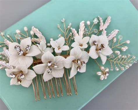 Crystal And Pearl Floral Bridal Hair Comb Headpiece Ivory Etsy