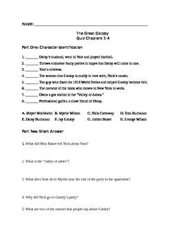 The Great Gatsby Quiz Chapters By Brittany S Bargains TpT