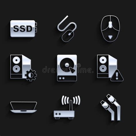 Set Hard Disk Drive Hdd Router And Wi Fi Signal Lan Cable Network