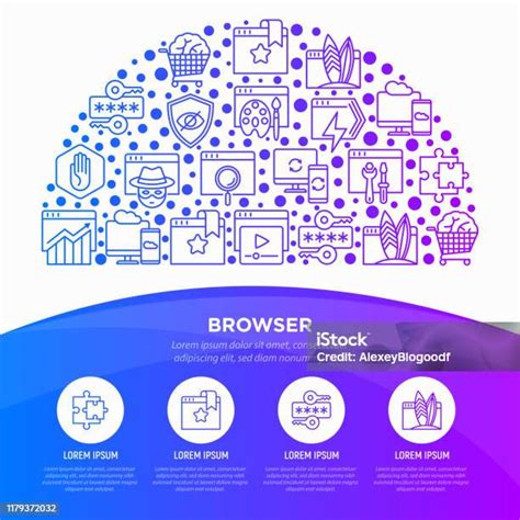 Konsep Browser Dalam Setengah Lingkaran Dengan Ikon Garis Tipis Addon