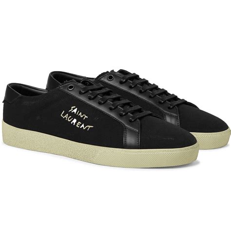 SAINT LAURENT Court Classic SL 06 Leather Trimmed Logo Embroidered