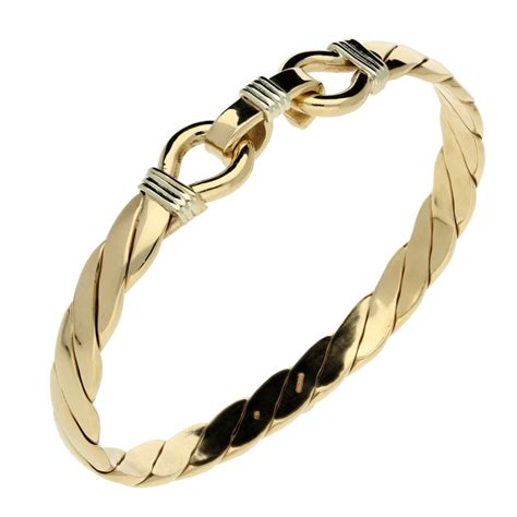 9ct Yellow Gold Mens Twist Bangle And Hook Fastener 358g