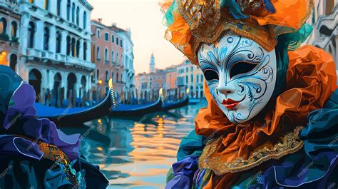 Venetian Carnival Masks Art Based On Generative Ai Illustration