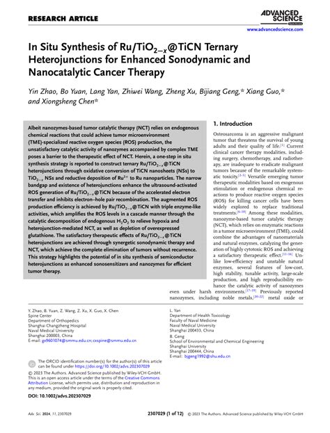 Pdf In Situ Synthesis Of Rutio2−xticn Ternary Heterojunctions For