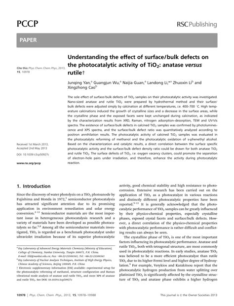 Pdf Understanding The Effect Of Surfacebulk Defects On The