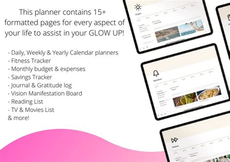 Glow Up Notion Planner Template Planner Personal Planner Life Budget Planner Aesthetic