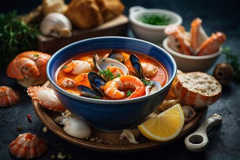 Seafood Soup With Mixed Shellfish Premium Ai Generated Image