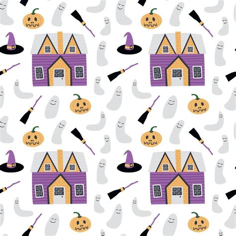 Vector De Patrones Sin Fisuras De Halloween Linda Casa De Campo Y