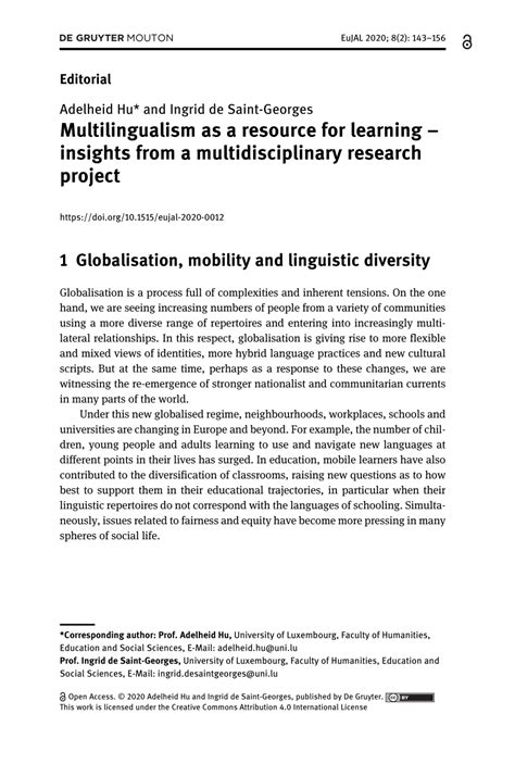 Pdf Multilingualism As A Resource For Learning Insights From A