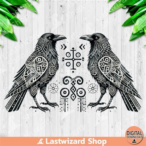 Watercolor Huginn Muninn Raven Png Norse Odin Twin Crow Viking