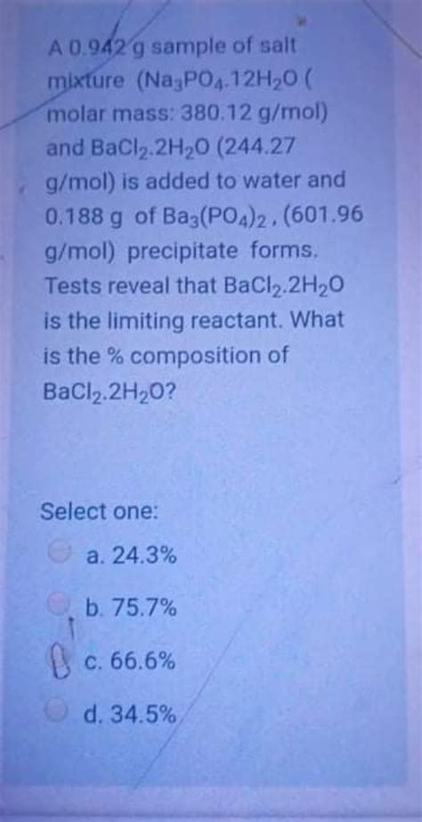 Solved A 0 942 G Sample Of Salt Mixture Na3po4 12h20