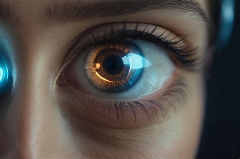Female Eye Close Up With Smart Contact Lens With Digital And Biometric