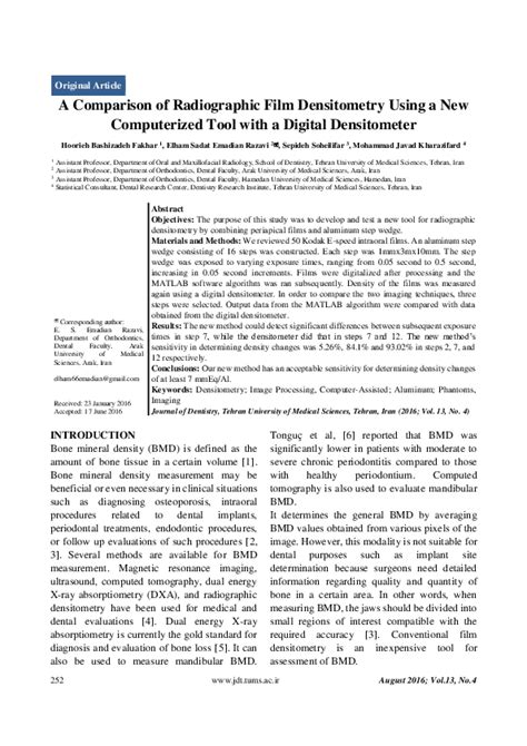 Pdf A Comparison Of Radiographic Film Densitometry Using A New Computerized Tool With A