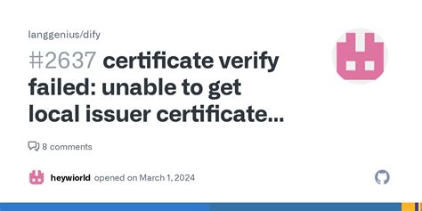Certificate Verify Failed Unable To Get Local Issuer Certificate Ssl