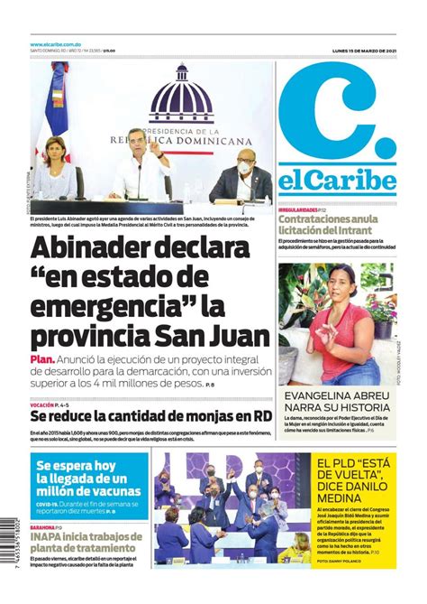 Portada Periódico El Caribe Lunes 15 De Marzo 2021 Dominicanado