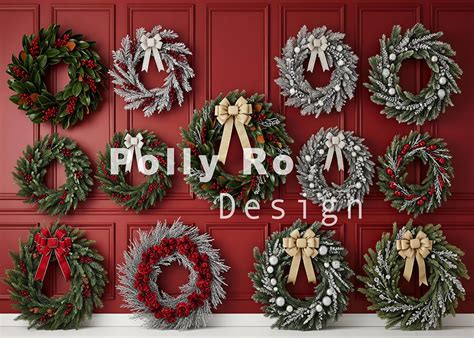 Avezano Red Wall Christmas Wreath Collection Photography Backdrop Desi