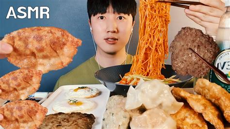 Sub Asmr 비빔국수모듬만두떡갈비 Bibim Guksudumplings Korean Spicy Noodles리얼