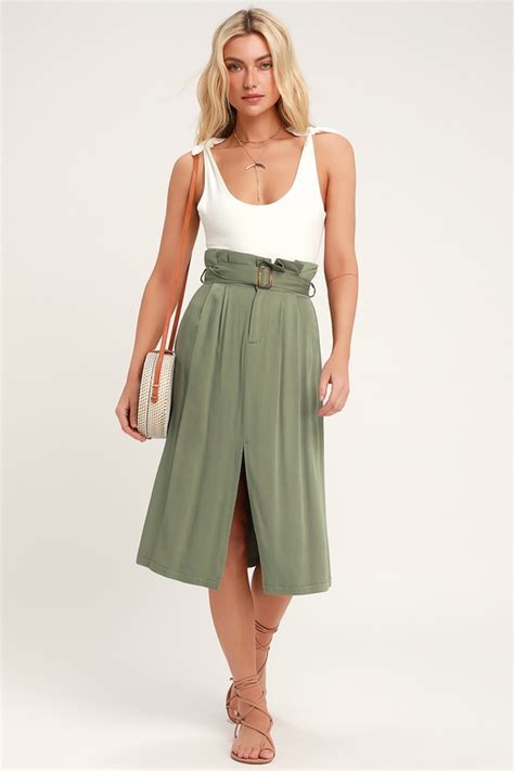 Cute Paper Bag Waist Skirt Midi Skirt Green Midi Skirt Lulus