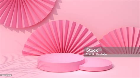 모의 분홍색 원은 제품 샘플을 배치합니다 파스텔 핑크 팬 모양 배경 3d 렌더링 강단에 대한 스톡 사진 및 기타 이미지 강단