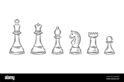 Hand Drawn Sketch Set Of Chess Pieces On A White Background Chess