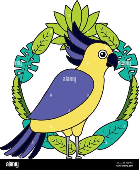 Cockatoo Exotic Bird Leaves Tropical Vector Illustration Stock Vector