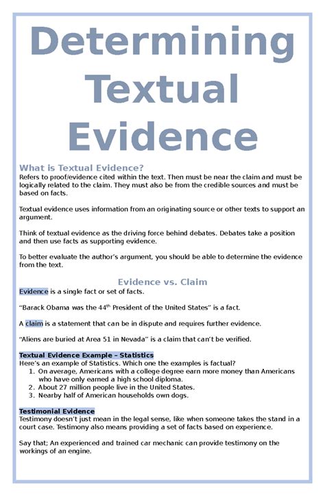 Determining Textual Evidence Determining Textual Evidence What Is Textual Evidence Refers To