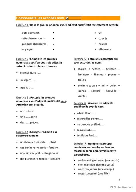 genre et nombre des adjectifs Français FLE fiches pedagogiques pdf doc