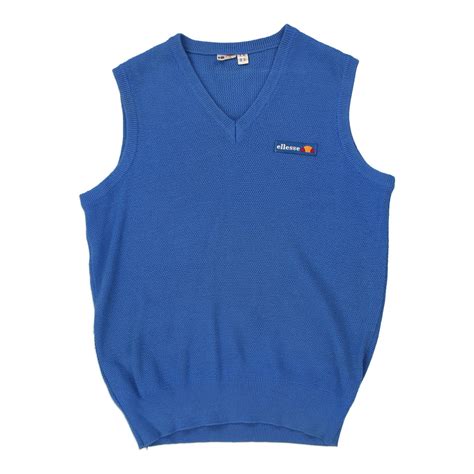 1980s Ellesse V Neck Sweater Vest Large Blue Cotton