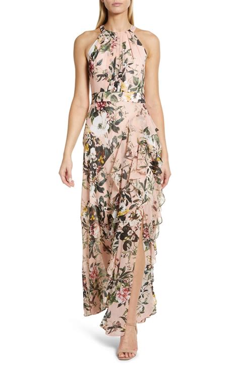 Eliza J Floral Print Halter Neck Asymmetric Hem Dress Nordstrom