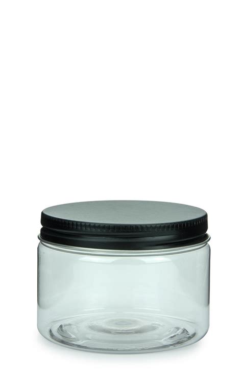 Pot en PET cylindrique transparent ml avec couvercle à vis en aluminium noir mm avec