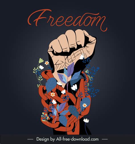 Freedom Poster Template Classical Handdrawn Design Fist Flowers Leaves