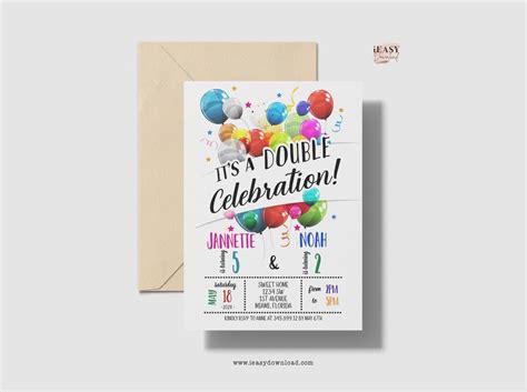 Editable Double Birthday Celebration Sibling Birthday Invitations