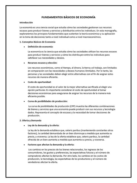 Fundamentos Básicos De Economía Pdf Inflación Oferta Economía