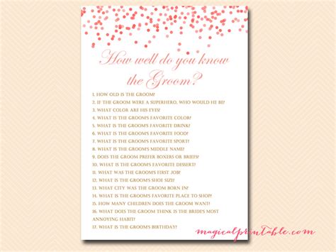 Red Peach Confetti Bridal Shower Games Magical Printable