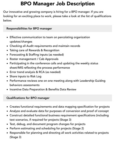 Bpo Manager Job Description Velvet Jobs