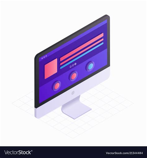 3d Isometric Computer Screen In Flat Design Vector Image