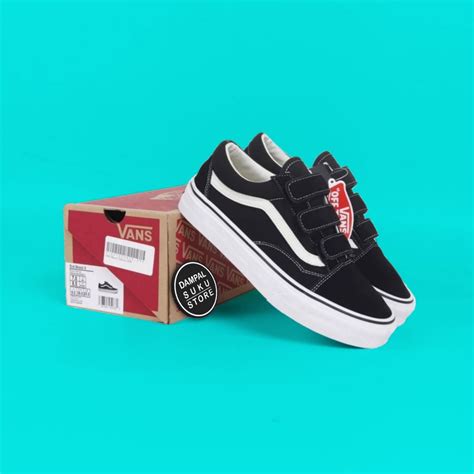 Jual Sepatu Vans Pria Oldskool V Velcro Black White Hitam Putih Miror