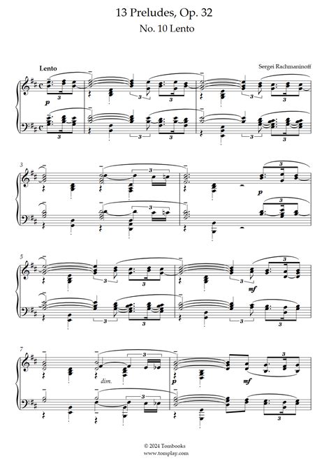 13 Preludes Op 32 No 10 Lento Rachmaninoff Piano Sheet Music
