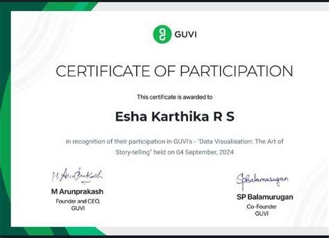 Completed Data Visualisation Workshop By Guvi Esha Karthika R S