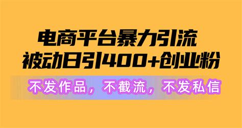 电商平台暴力引流被动日引400创业粉不发作品，不截流，不发私信优创网