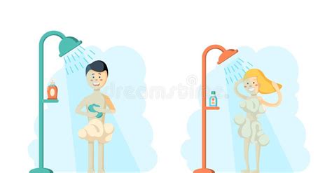 Hombre Y Mujer Que Toman La Ducha En Cuarto De Baño Ilustración Del