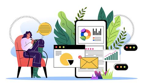 인사 관리 개념 태블릿을 가진 여자는 그래프와 다이어그램을 봅니다 효율적인 작업 프로세스 및 시간 관리를 구성합니다 작업 목표 및 마감일 설정 평면 벡터 일러스트 레이 션