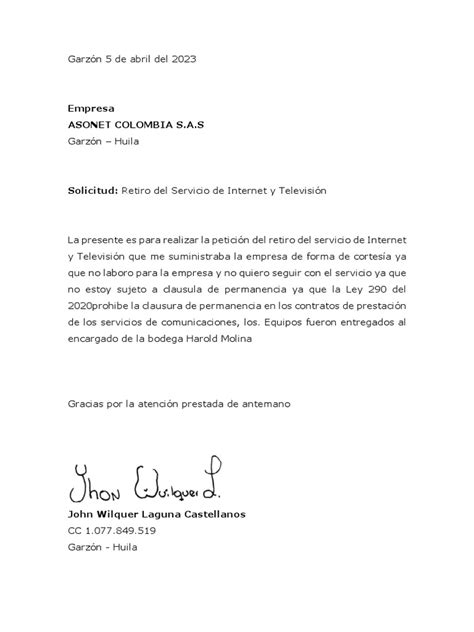Carta De Retiro Pdf