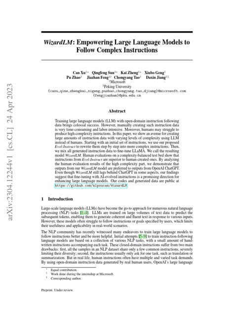 Wizardlm Empowering Large Language Models To Follow Complex