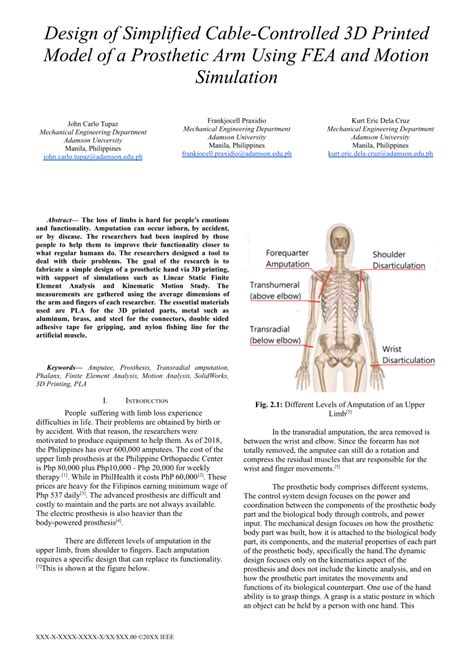 Pdf Design Of Simplified Cable Controlled 3d Printed Model Of A Prosthetic Arm Using Fea And